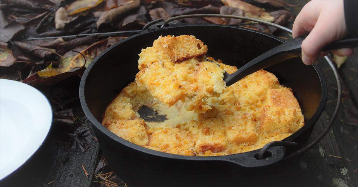 Dutch Oven Cornbread Pudding | Bush Cooking