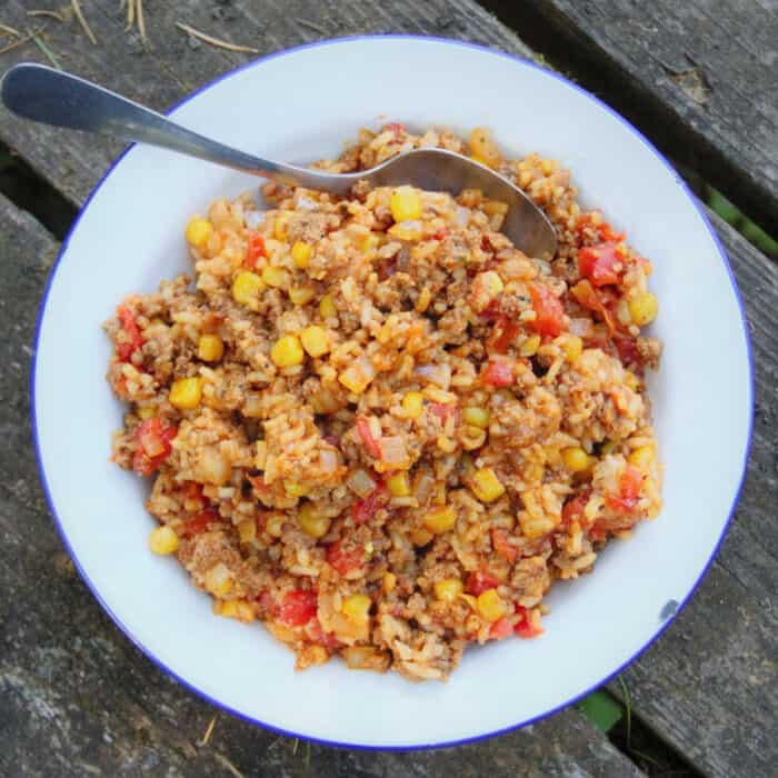 Camping Skillet Chorizo Rice | Bush Cooking